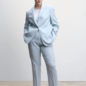 Mango | Jackets & Coats | Mango Light Blue Linen Blazer | Poshmark